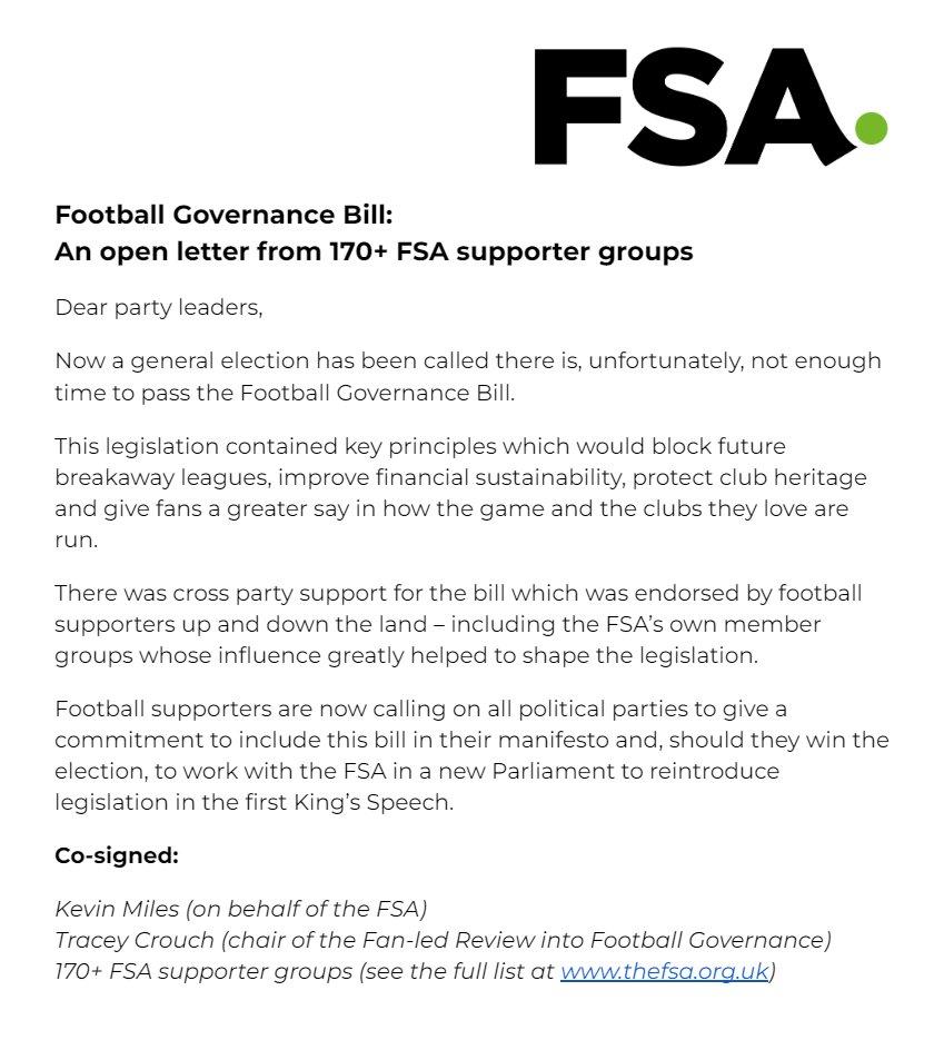 Football Governance Bill - An Open Letter from 170+ FSA Supporter ...