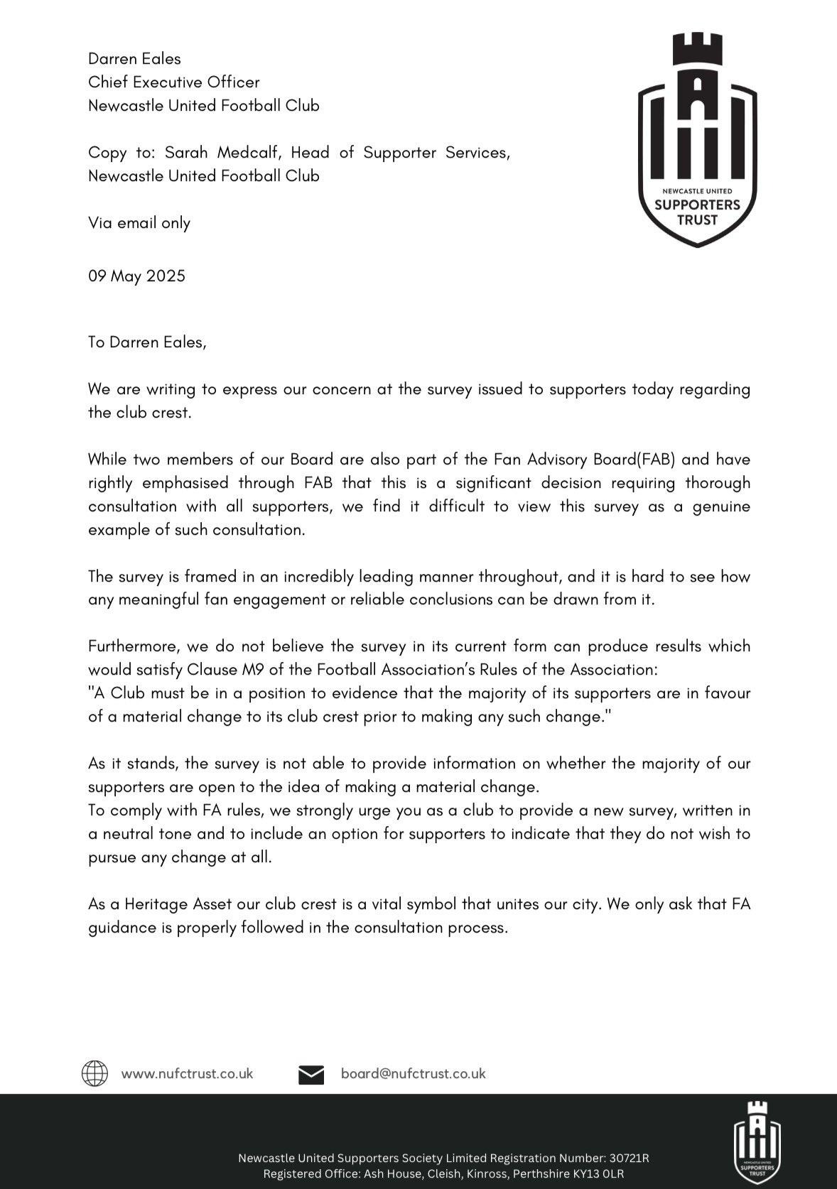NUST Write to Darren Eales - Crest Consultation: Newcastle United ...