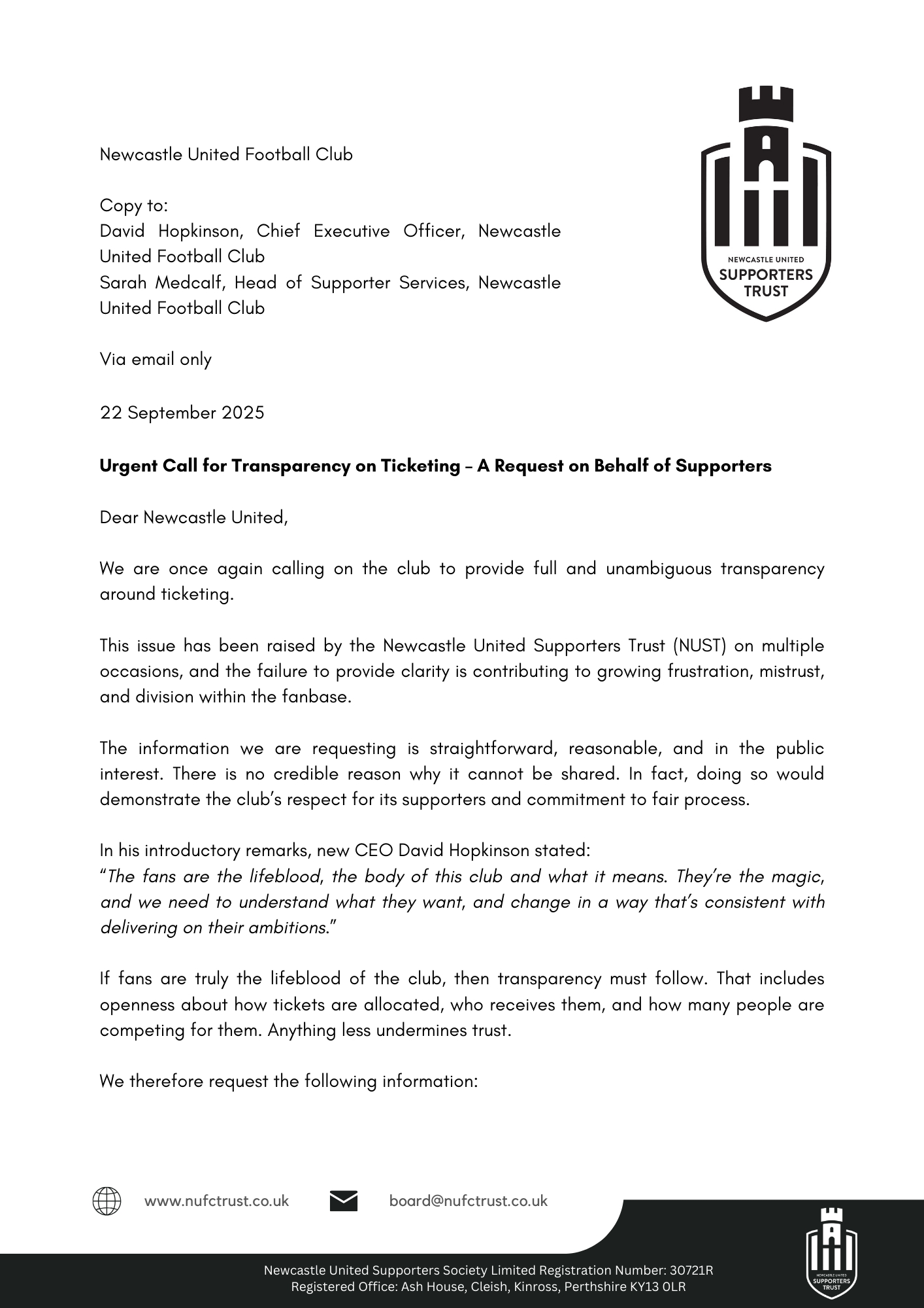Ticketing Transparency - An Open Letter to NUFC: Newcastle United ...